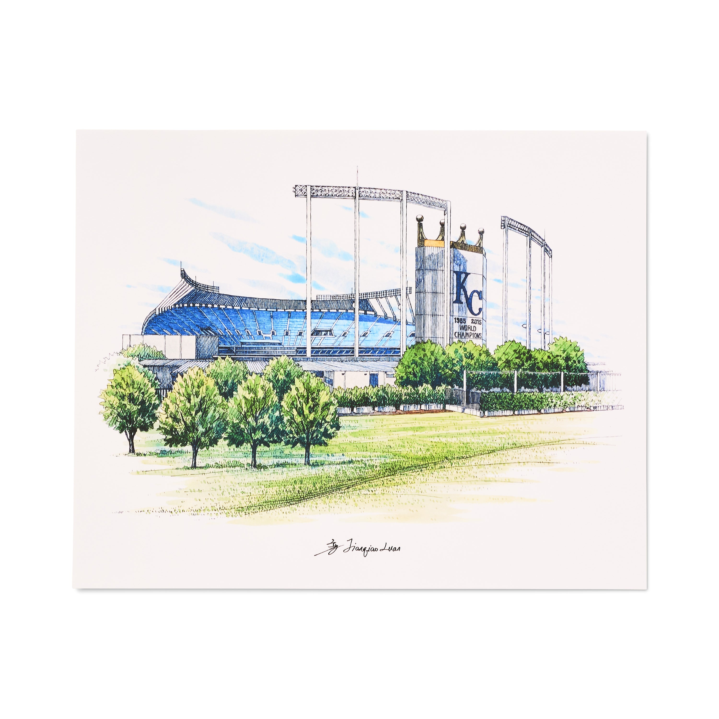 JQ Watercolor, Kauffman Stadium Kansas City Royals Color Fine Art Prin ...