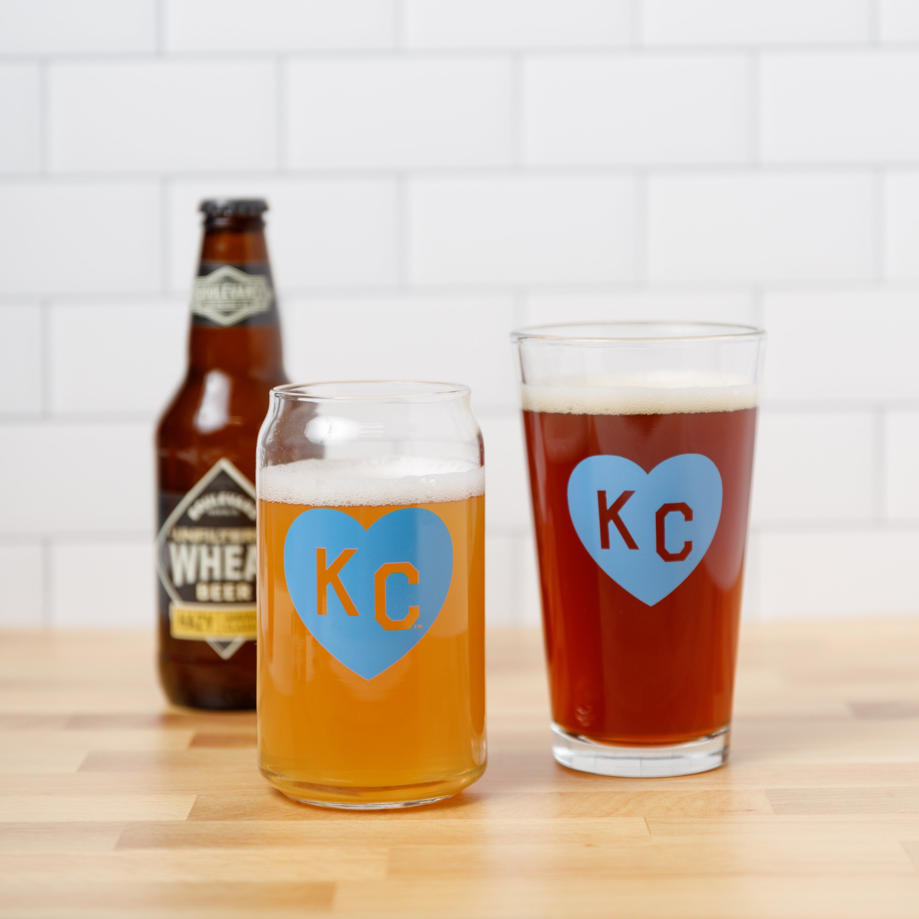 Made in KC x Charlie Hustle KC Heart Pint Glass: Light Blue