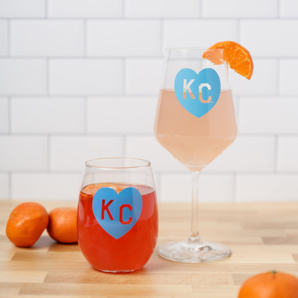 Made in KC x Charlie Hustle KC Heart Wine Glass: Light Blue