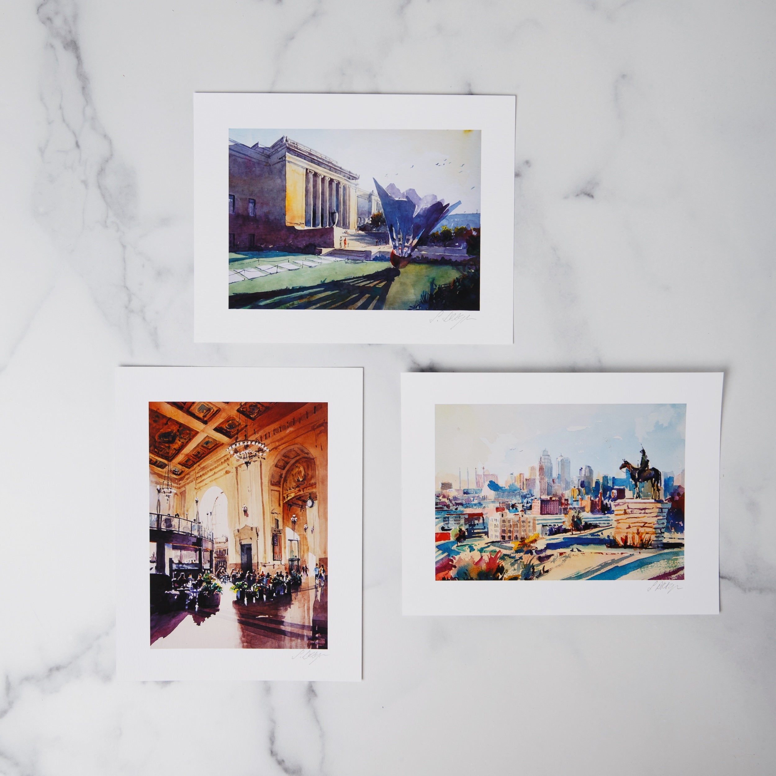 Steven Dragan Fine Art Kansas City Skyline Watercolor Print – Made in KC