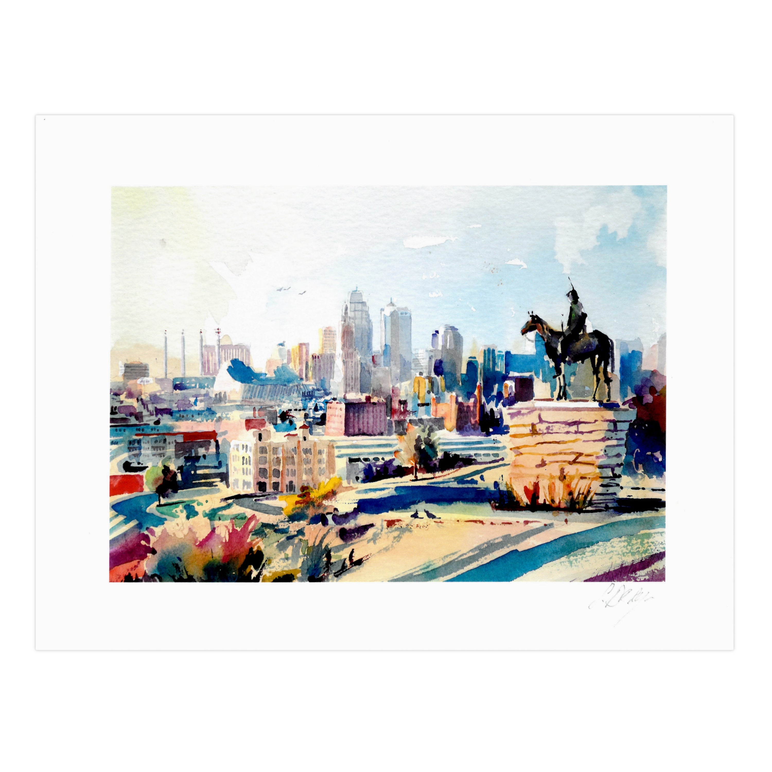 Steven Dragan Fine Art Kansas City Skyline Watercolor Print – Made in KC