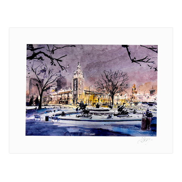 Steven Dragan Fine Art Plaza Lights Watercolor Print – Made in KC